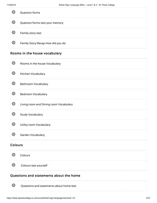 British Sign Language (BSL) - Level 1 & 2 - St. Pauls College | PDF