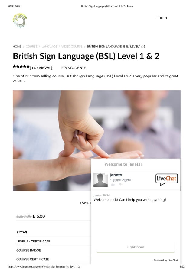 British Sign Language (BSL) Level 1 & 2 - Janets | PDF