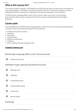 British Sign Language (BSL) Level 1 & 2 - Janets | PDF
