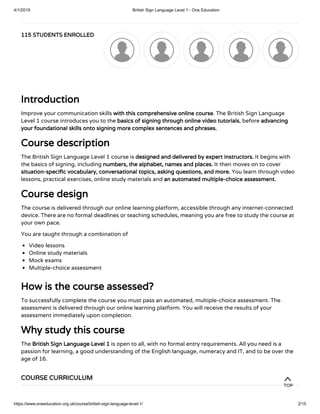 British Sign Language Level 1 - One Education | PDF