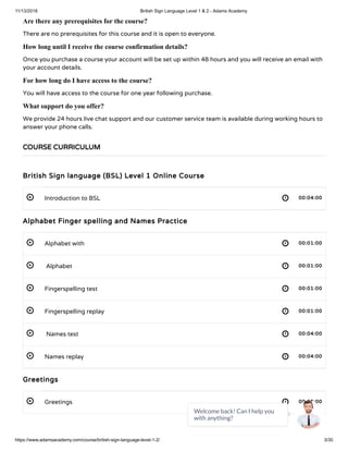 British Sign Language Level 1 & 2 - Adams Academy | PDF