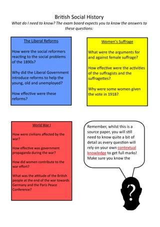 British social history revision booklet guilsborough | PDF