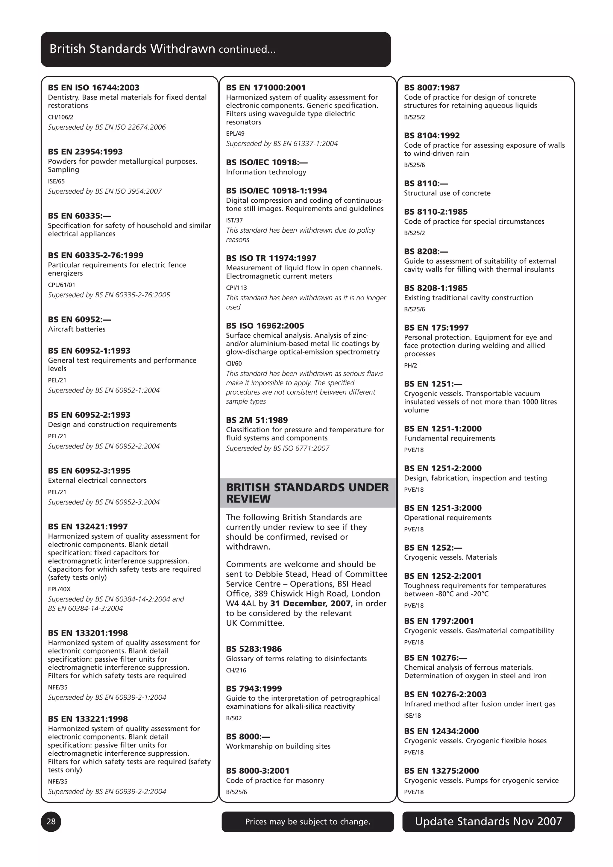 British standards quick reference guide 2007 | PDF