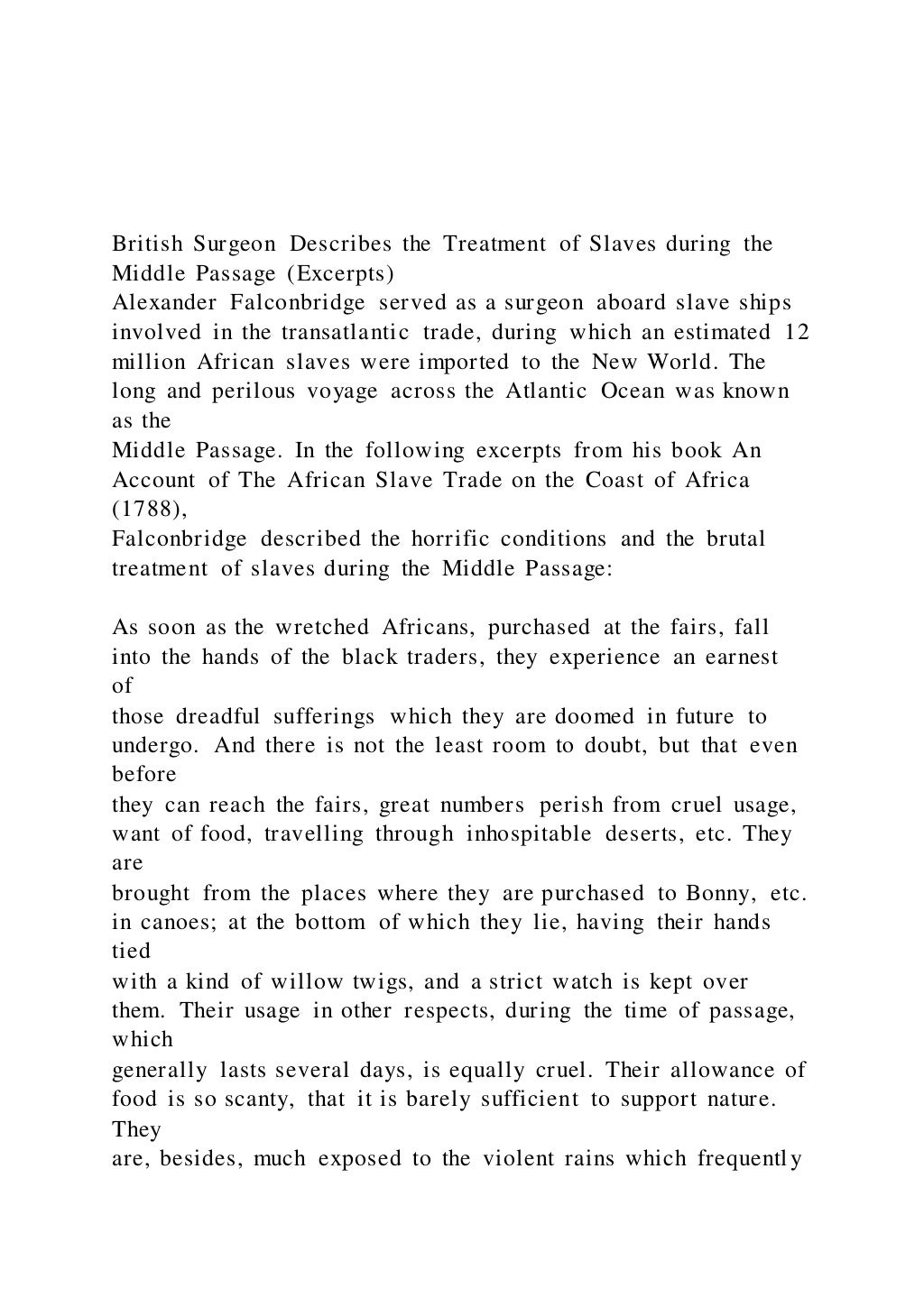 British Surgeon Describes the Treatment of Slaves during the | DOCX