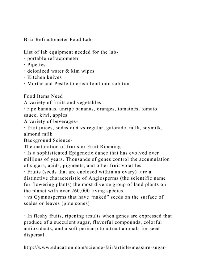 Brix Refractometer Food Lab-List of lab equipment needed for t.docx