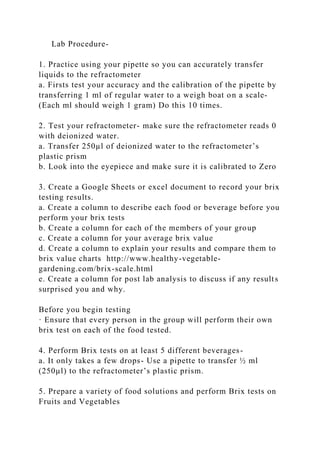 Brix Refractometer Food Lab-List of lab equipment needed for t.docx