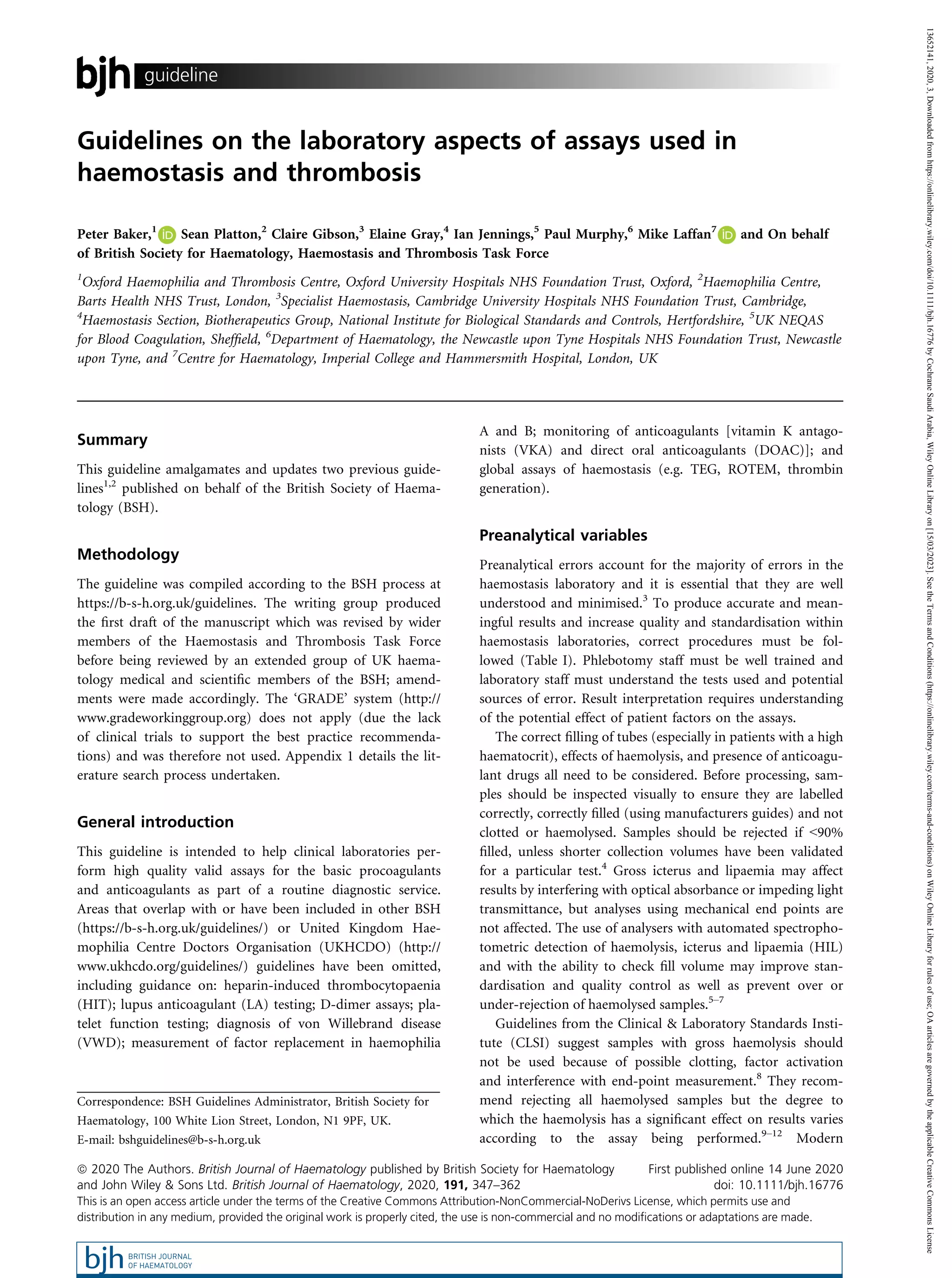 Br J Haematol - 2020 - Baker - Guidelines on the laboratory aspects of ...