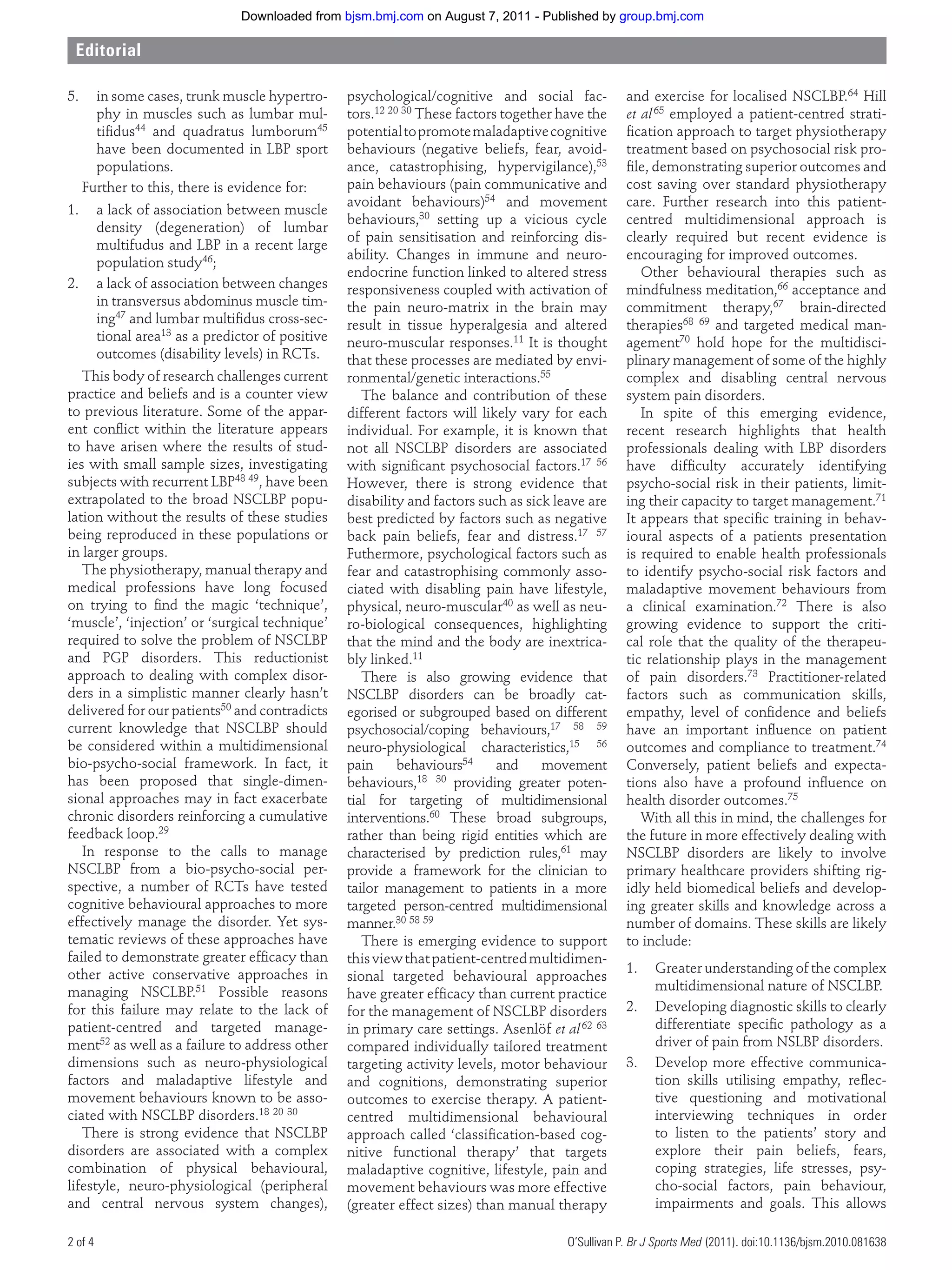 Br j sports med 2011-o'sullivan-bjsm.2010.081638 | PDF