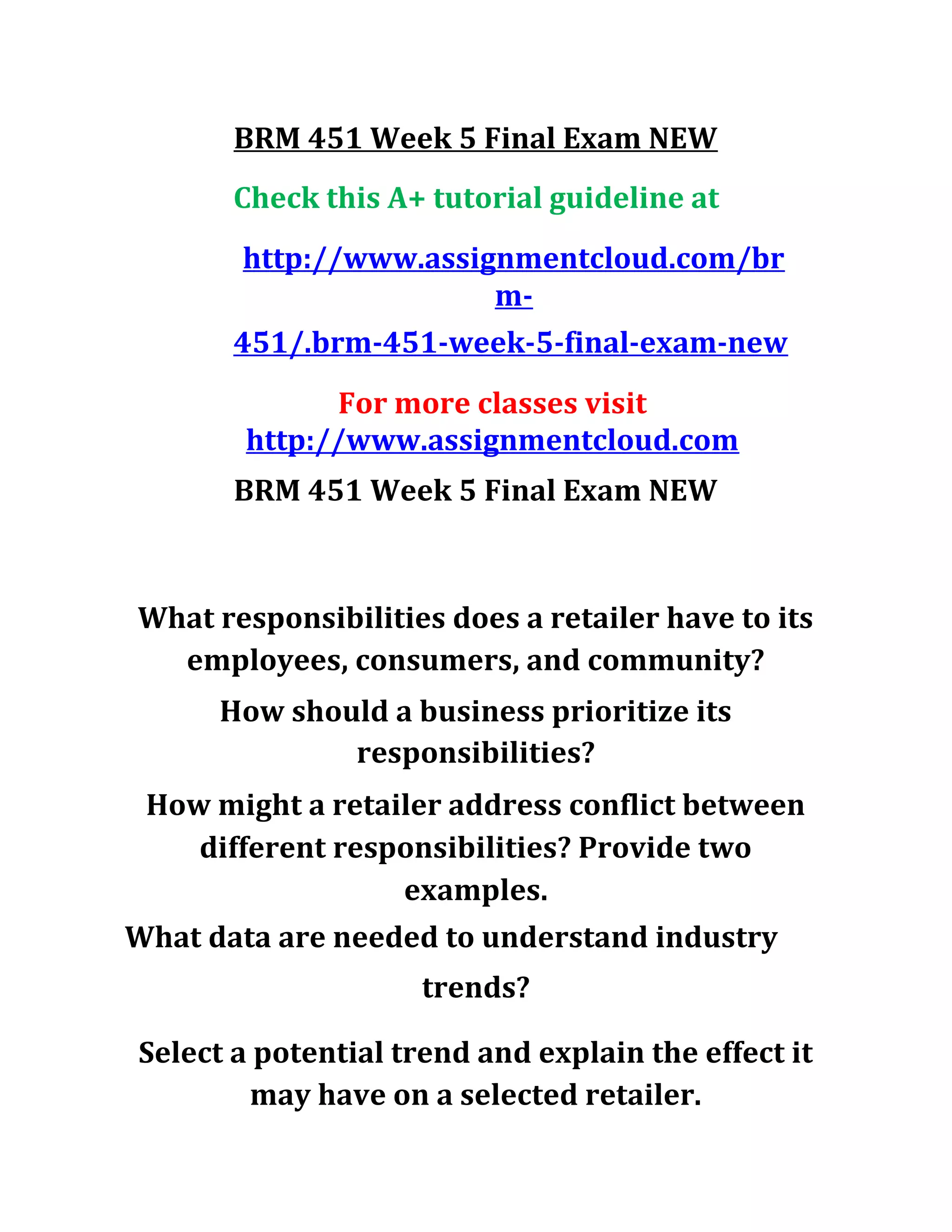 Brm 451-week-5-final-exam-new | PDF