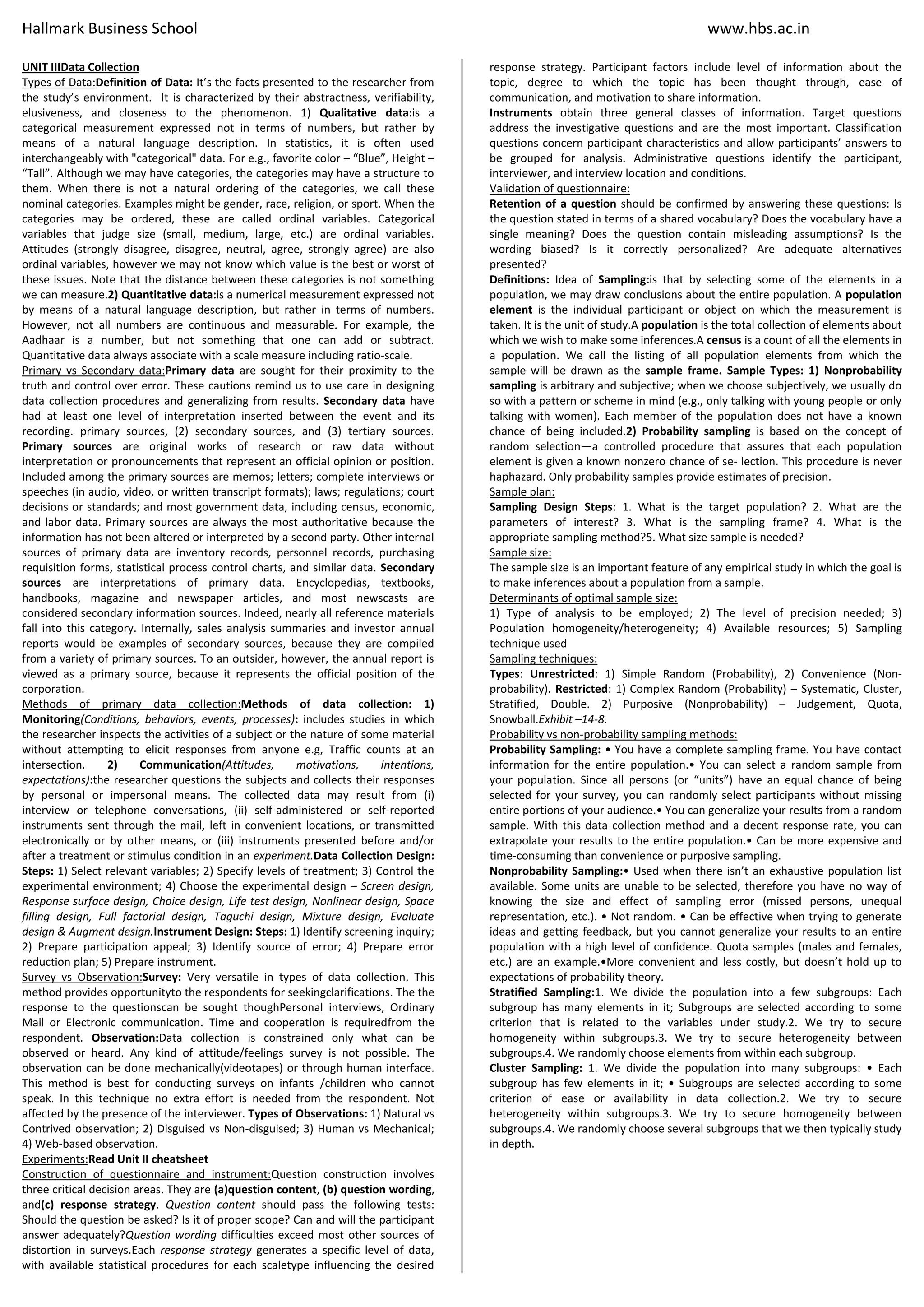 Brm unit iii - cheet sheet | PDF