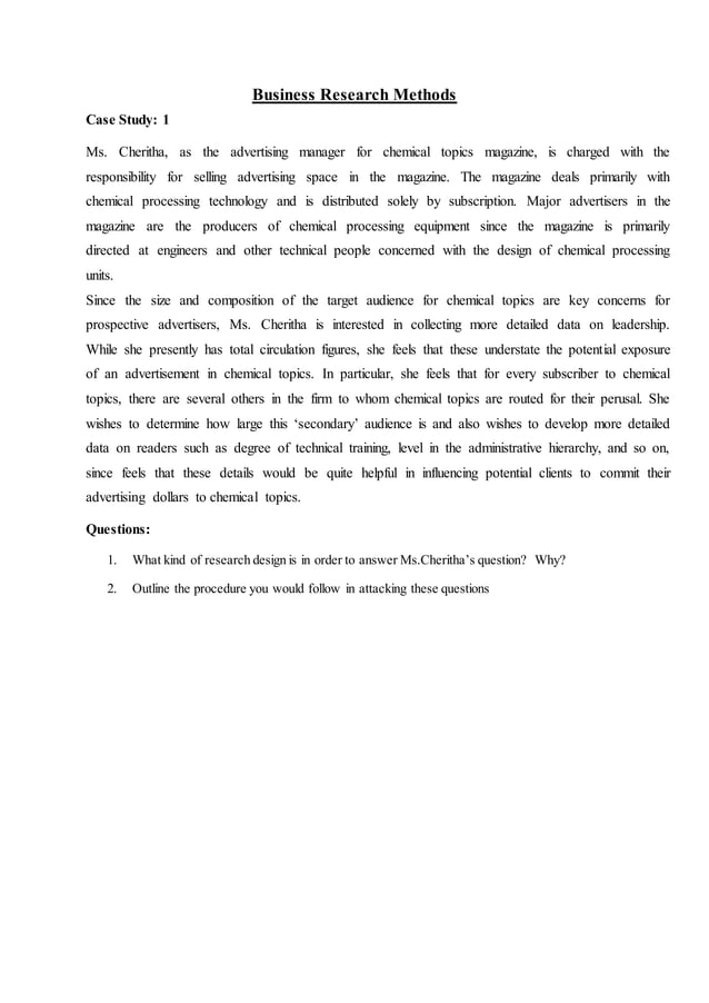 Case Studies of Business Research Methods | DOCX