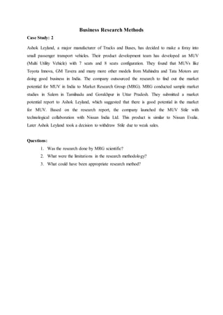 Case Studies of Business Research Methods | DOCX
