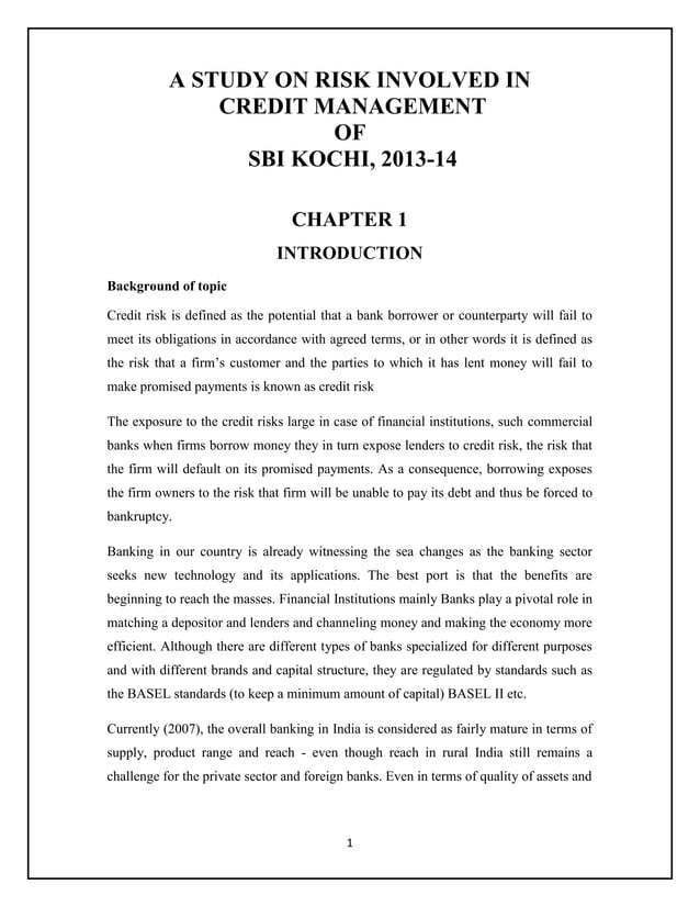 Study on credit risk management of SBI Cochi | DOCX