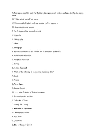 RESEARCH METHODOLOGY MCQ | DOCX