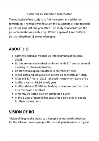 REPORT ON JIO | DOCX | Business Administration | Business