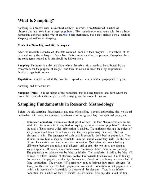 SAMPLING IN RESEARCH METHODOLOGY | DOCX