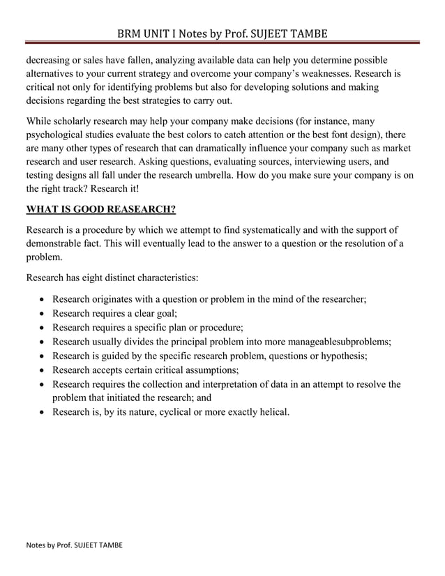 Business Research Methods Unit 1 notes | PDF