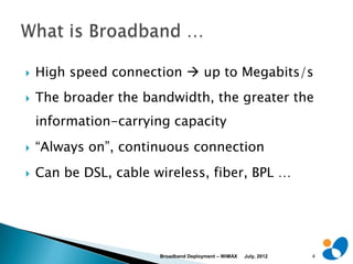 Broadband Deployment Using WiMAX | PPTX | Computer Networking | Computing