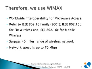Broadband Deployment Using WiMAX | PPTX | Computer Networking | Computing