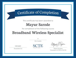 Broadband wireless certificate- scte | PDF