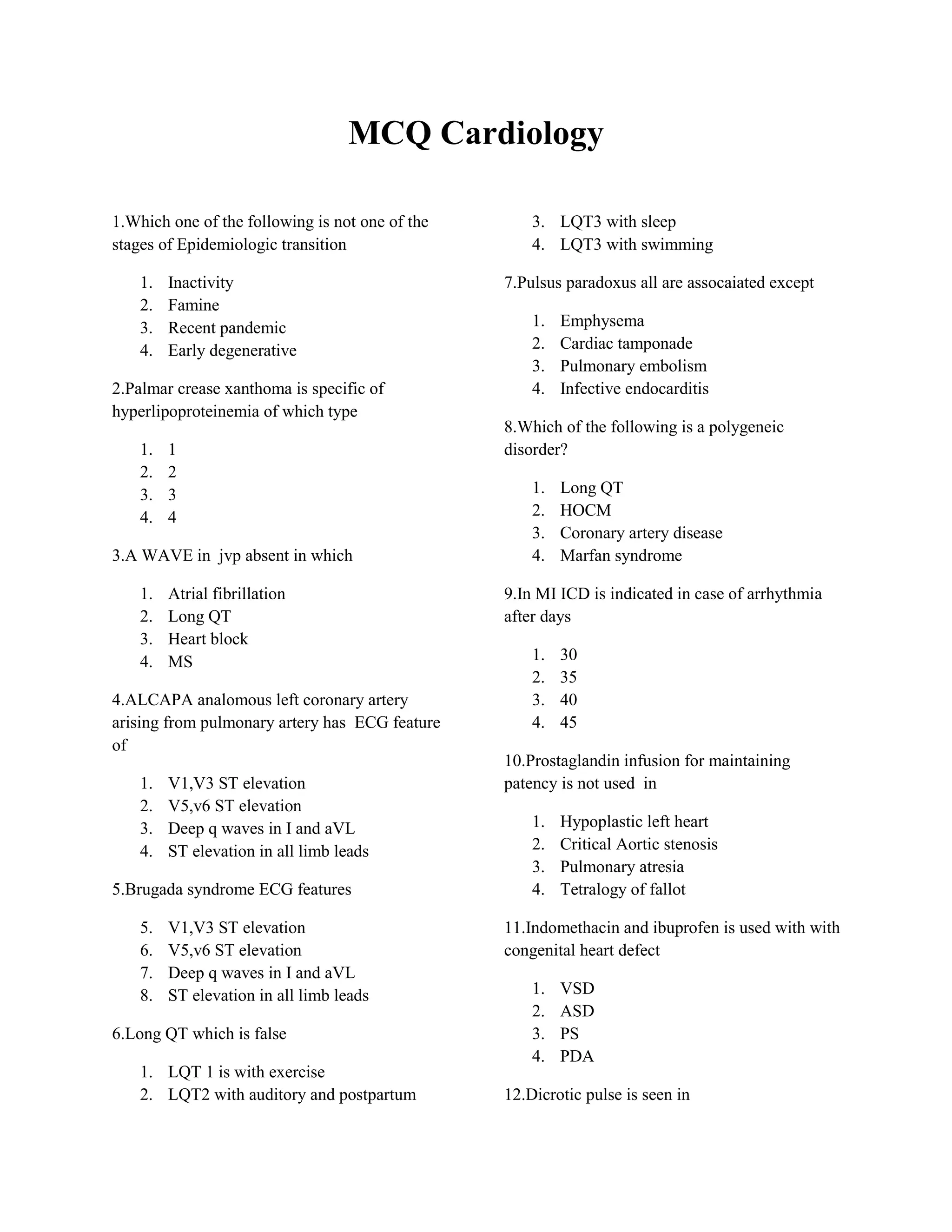 Cardiology mcq | PDF
