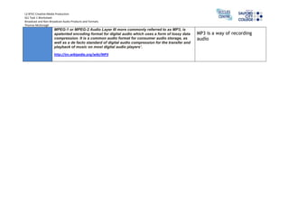 Broadcast and non broadcast audio products and formats worksheet ig1 ...