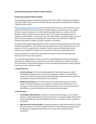 US Broadcasting Equipment Market Growth Projections | PDF