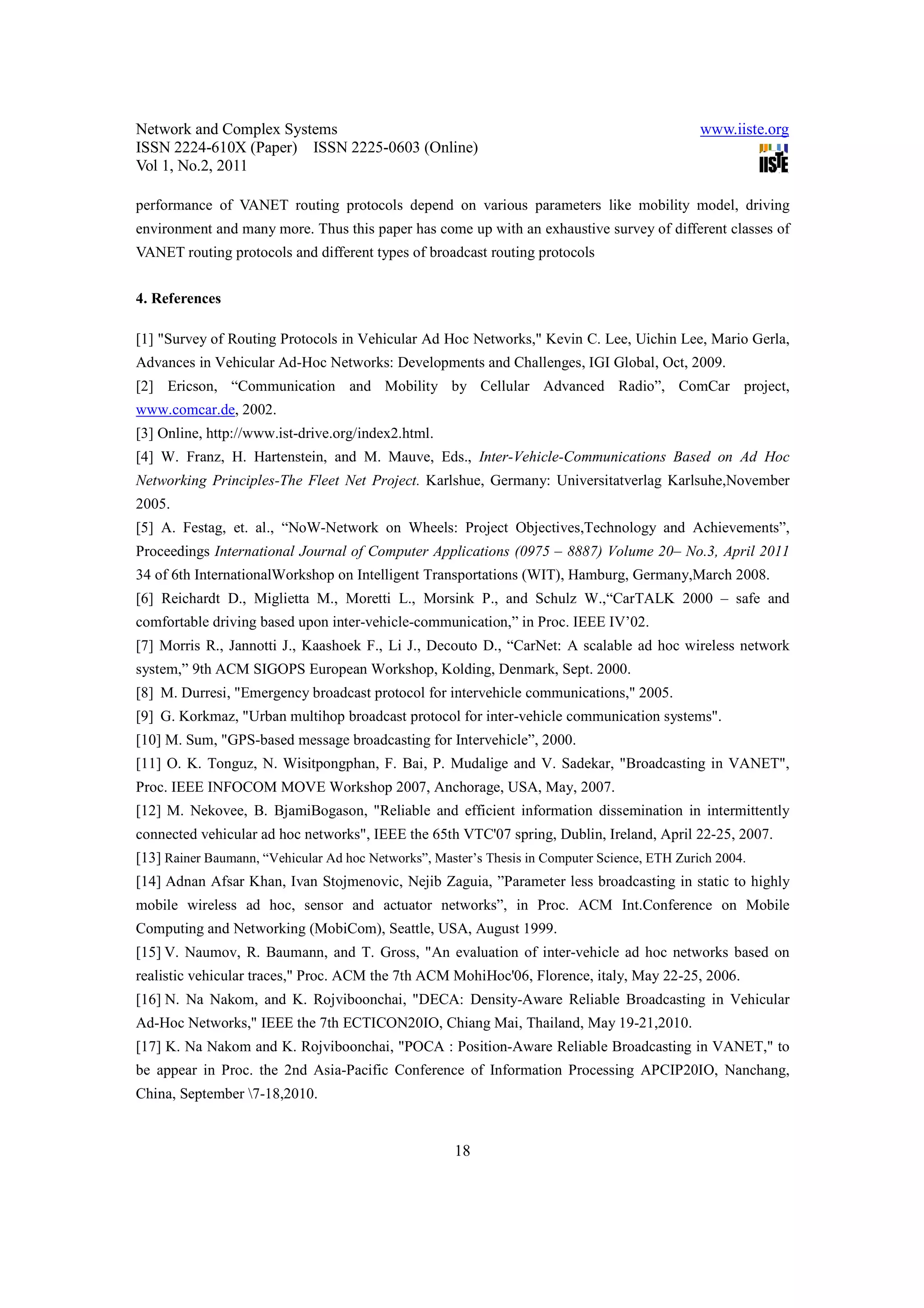 Broadcasting Routing Protocols In Vanet Pdf Computer Networking