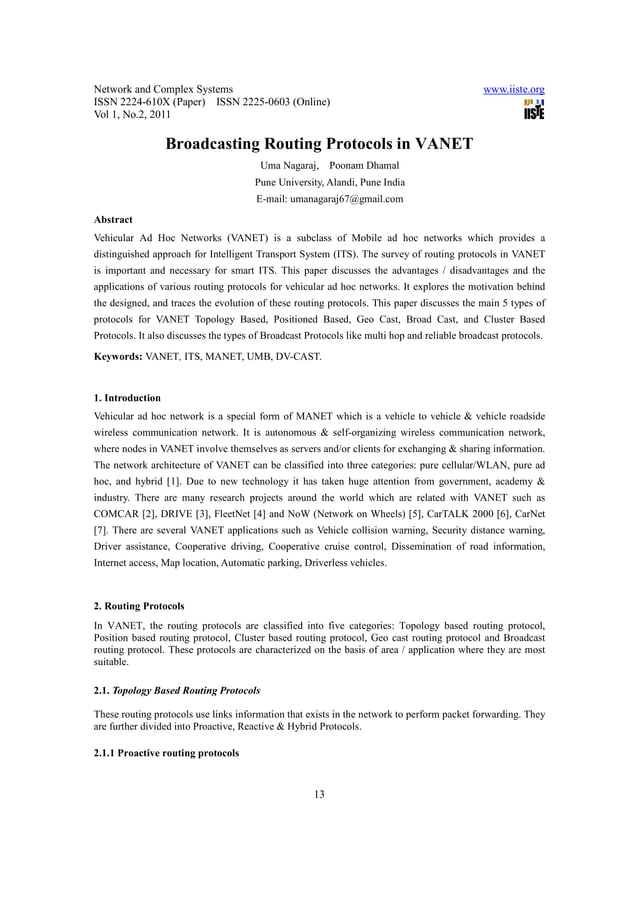 Broadcasting routing protocols in vanet | PDF
