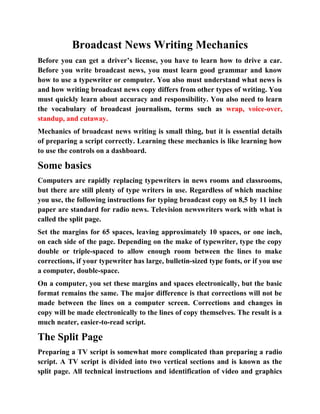 ENGLISH JOURNALISM - MATERI : Broadcast news writing mechanics | PDF