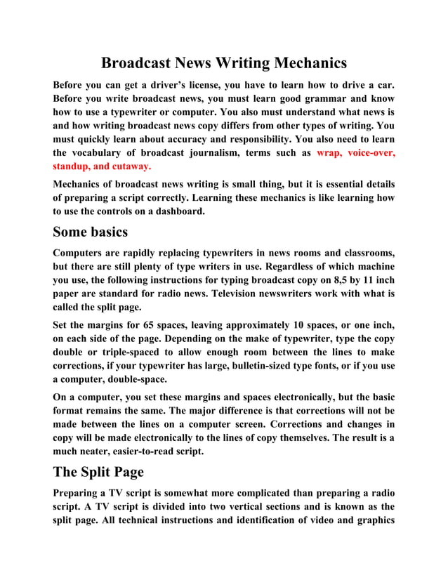 ENGLISH JOURNALISM - MATERI : Broadcast news writing mechanics | PDF