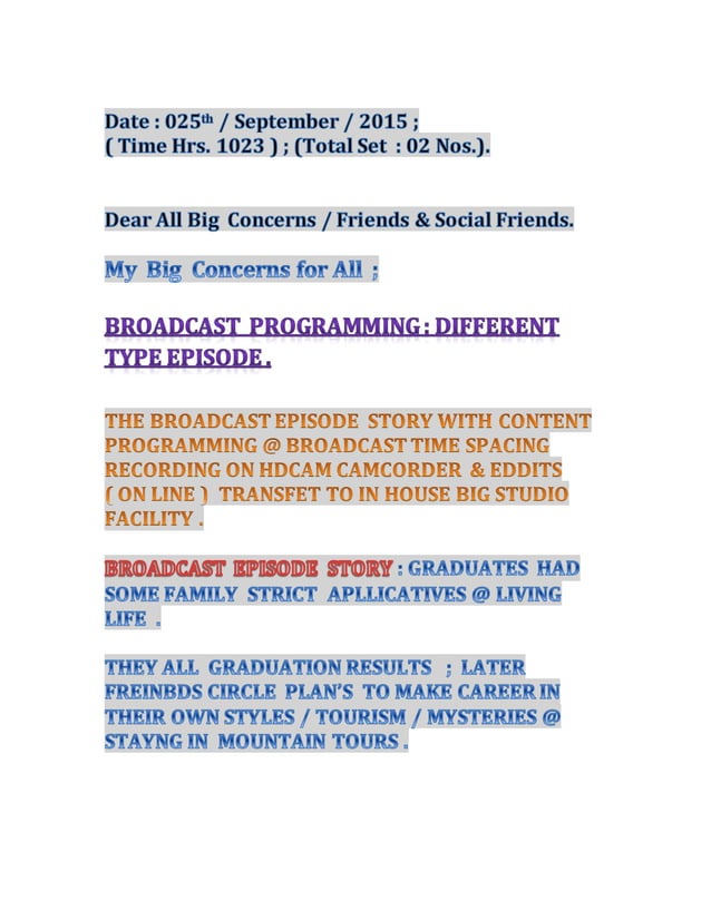 Broadcast programming different type episode . | DOCX