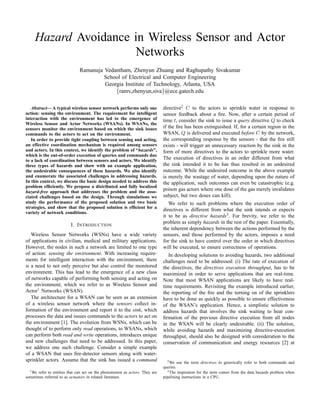 Hazard avoidance in wireless sensor and actor networks | PDF