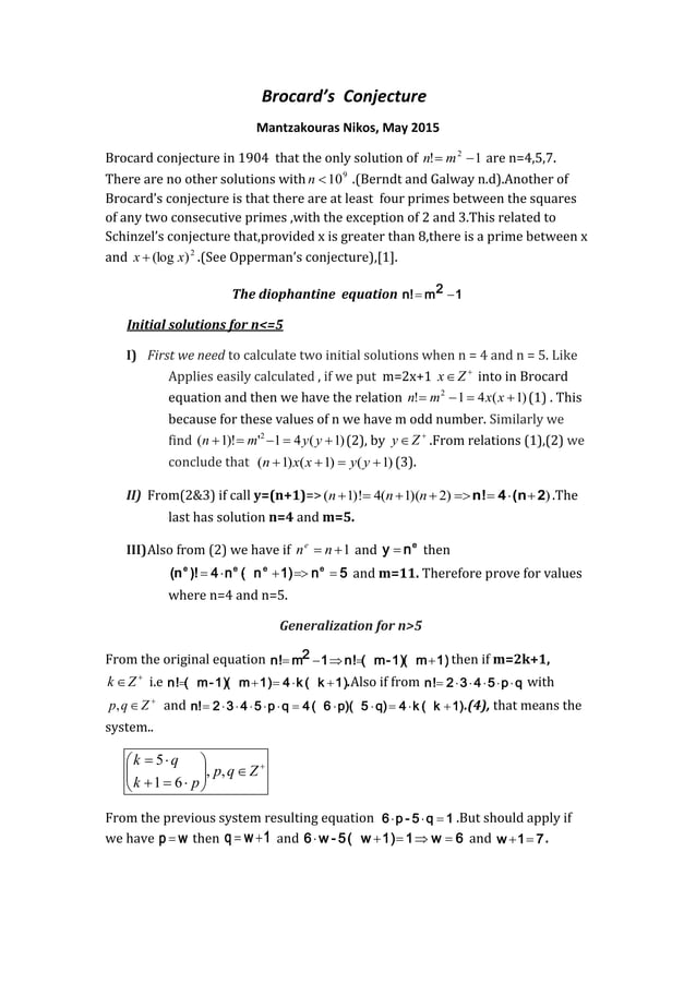 Proof of Brocard's Conjecture | PDF