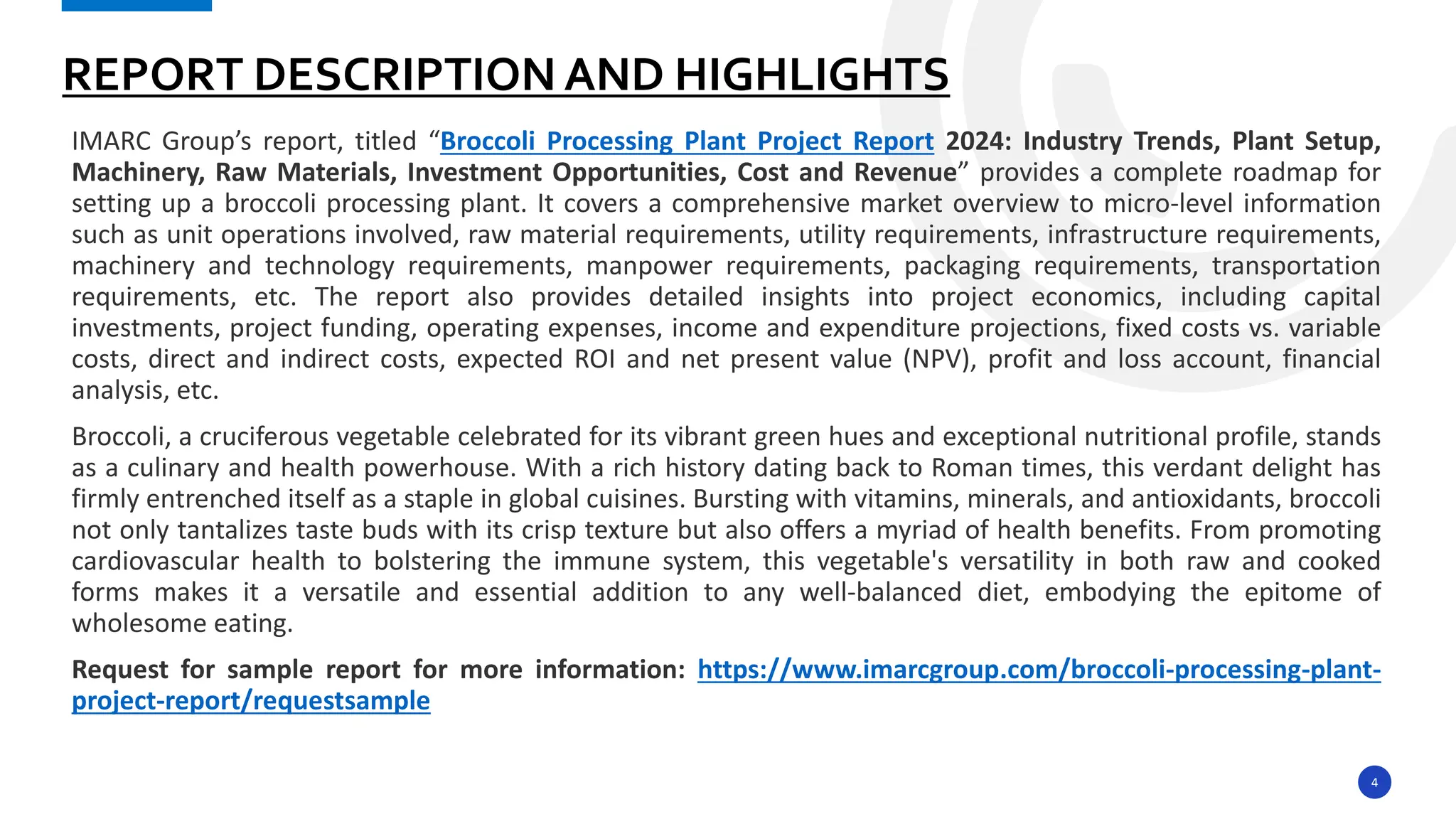 Broccoli Processing Plant Project Report 2024 Edition | PPTX