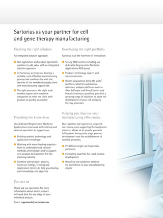 Sartorius Solutions for Cell & Gene based Therapies | PDF