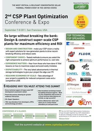 CSP Plant Optimization US Conference and Expo | PDF | Power and Energy Industry | Industries