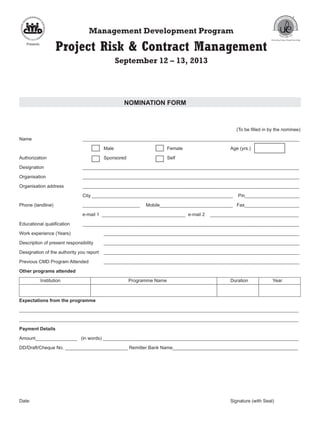 MANAGEMENT DEVELOPMENT PROGRAM “Project Risk & Contract Management” | PDF