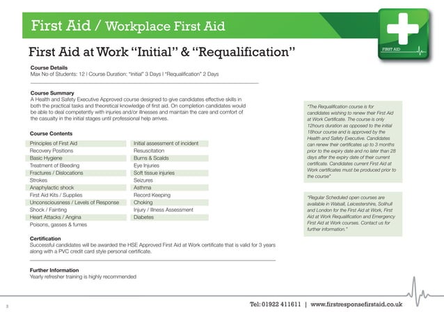 First Response (First Aid) Ltd Brochure | PDF | First Aid | Injuries