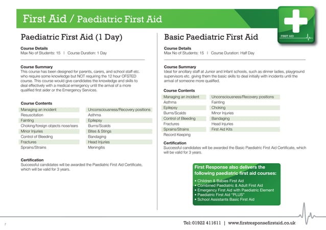 First Response (First Aid) Ltd Brochure | PDF | First Aid | Injuries
