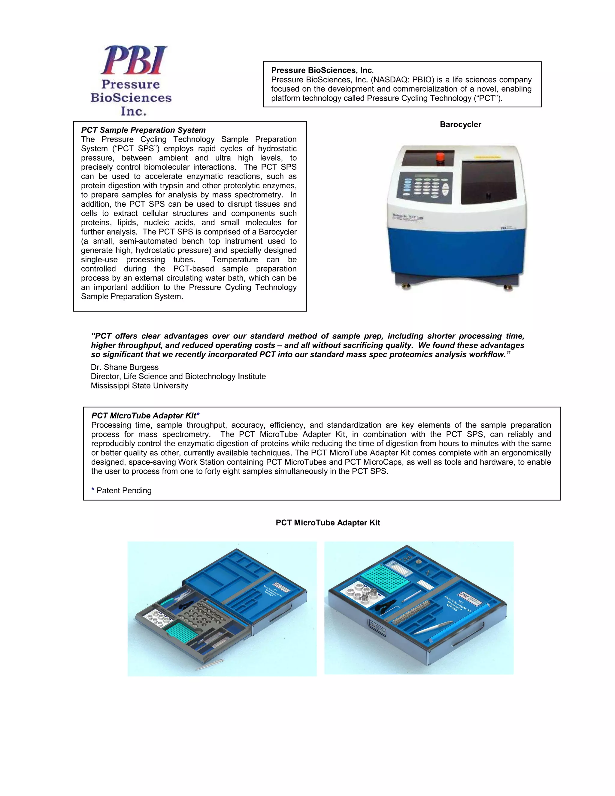 PCT MicroTube Adapter Kit for Pressure-Enhanced Enzymatic Proteolysis | PDF