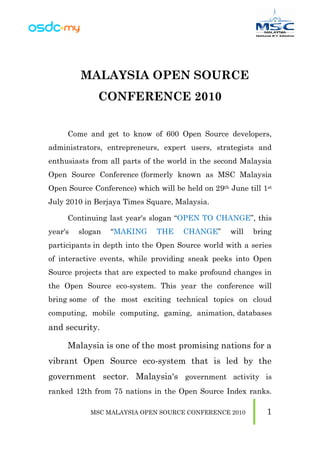 Brochure MSC Malaysia Open Source Conference 2010 (MSC MOSC2010) | PDF