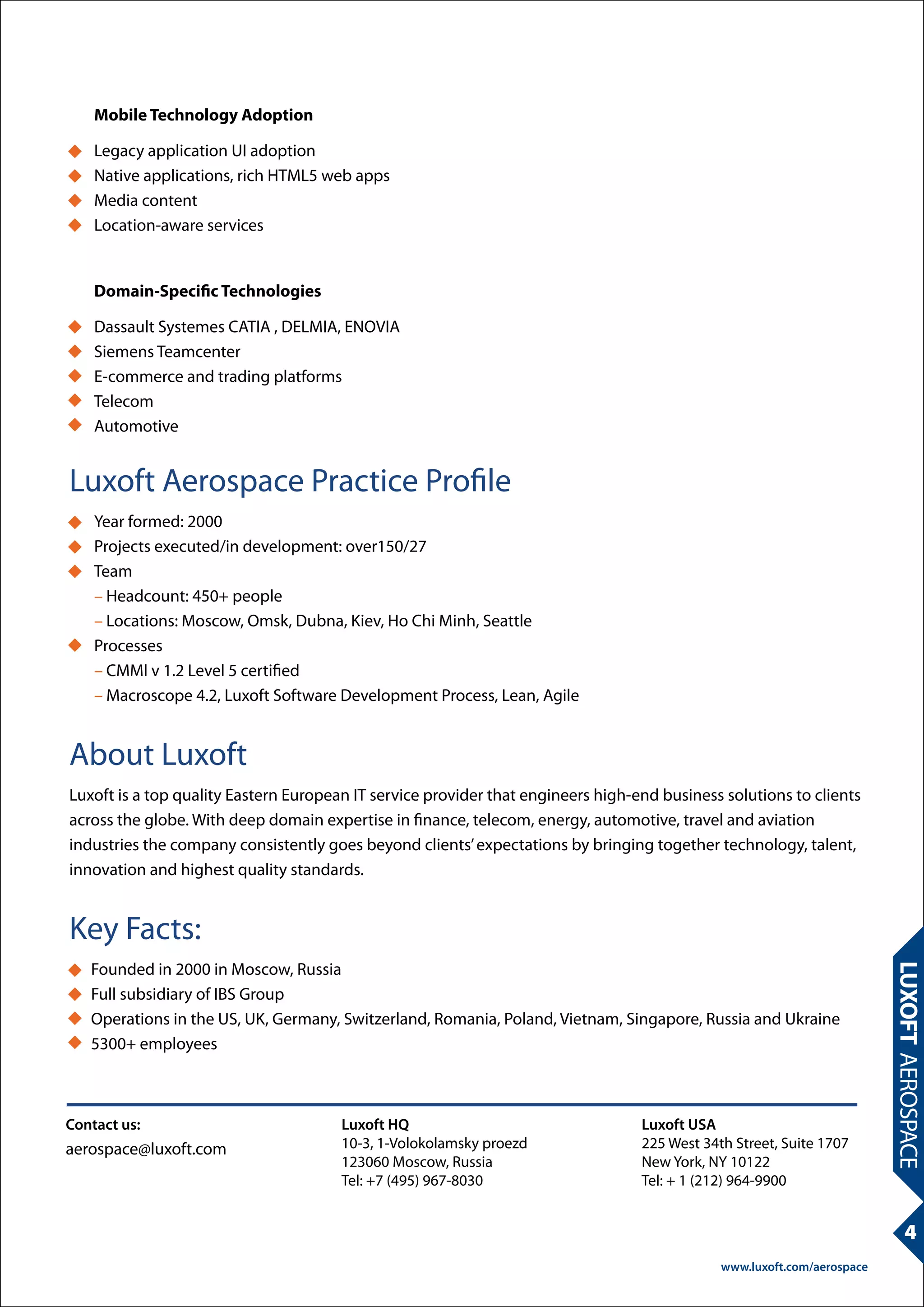 Brochure of luxoft aerospace expertise by luxoft software engineering | PDF
