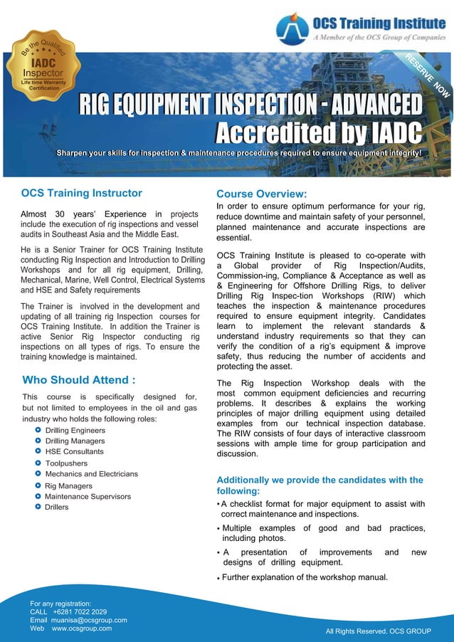 2024 - IADC Rig Equipment Inspection - Advanced 5 Days Training | PDF ...