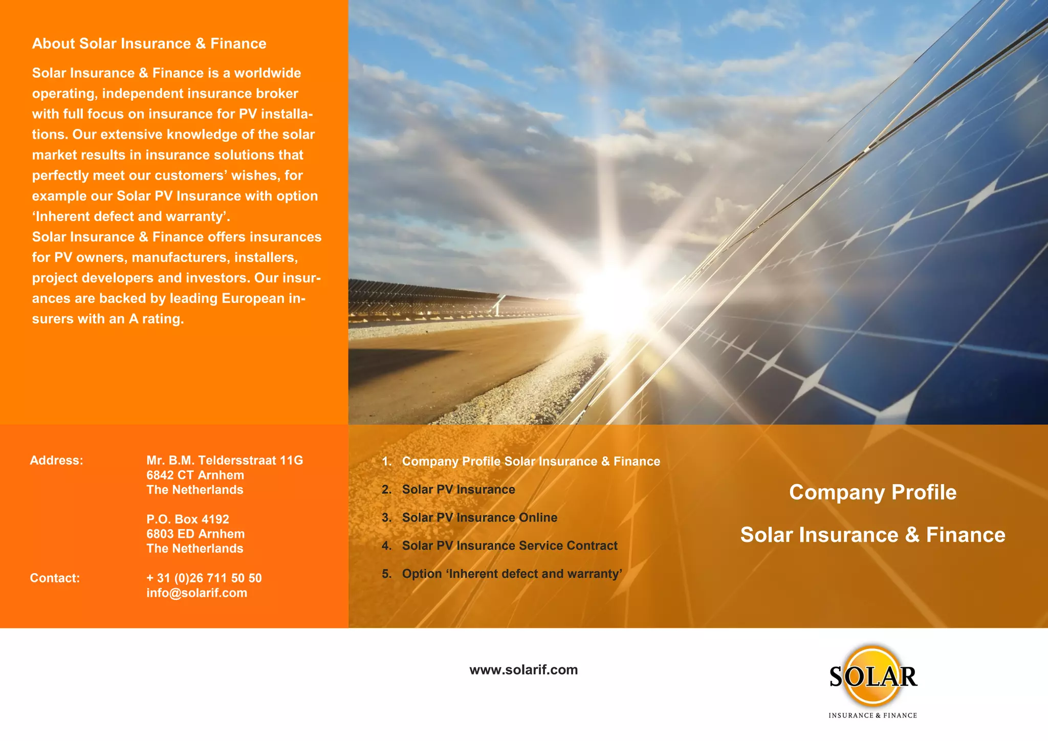 Brochure 1 company profile solar insurance & finance | PPT