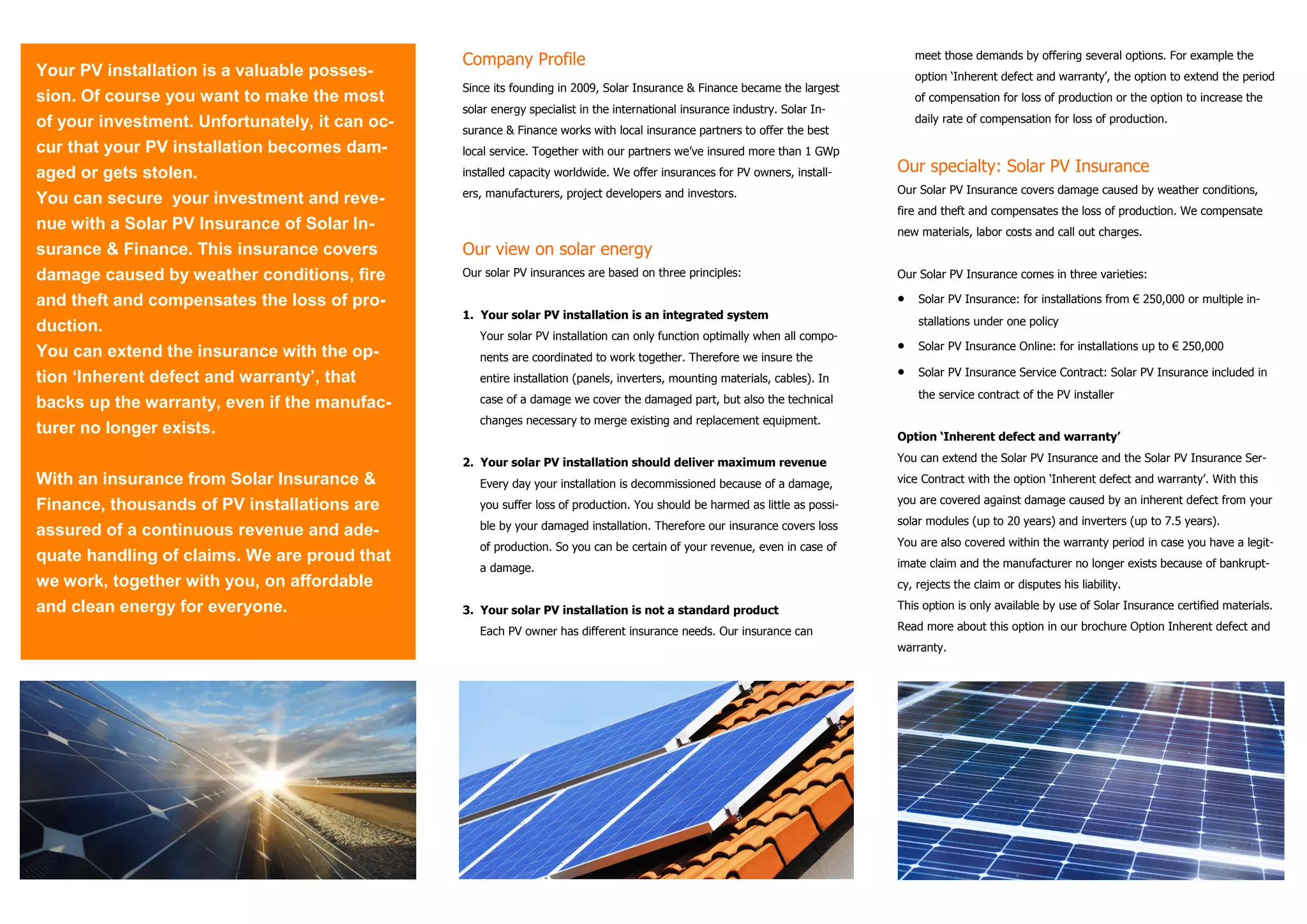 Brochure 1 company profile solar insurance & finance | PPT