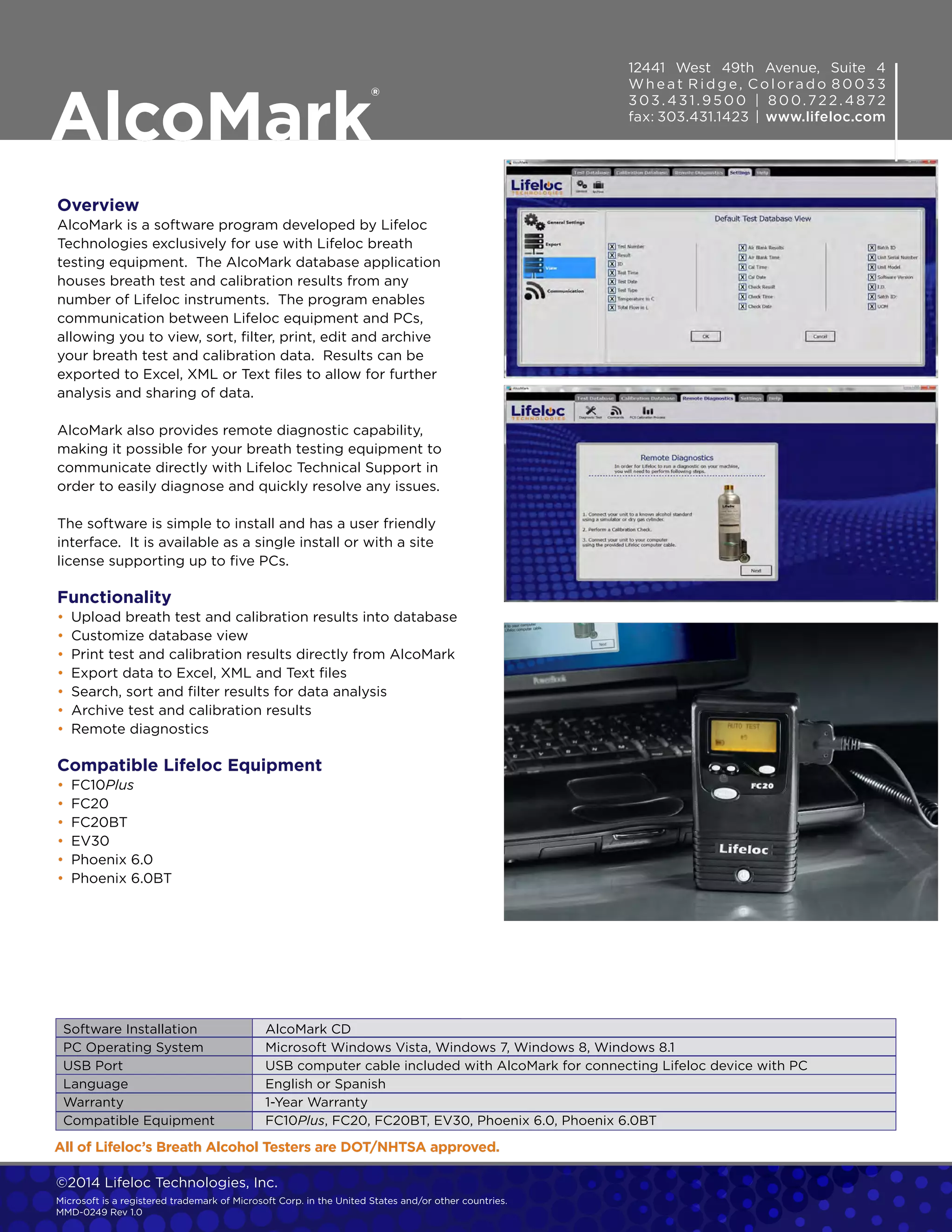 Alcomark Breathalyzer Test Management Software from Lifeloc | PDF