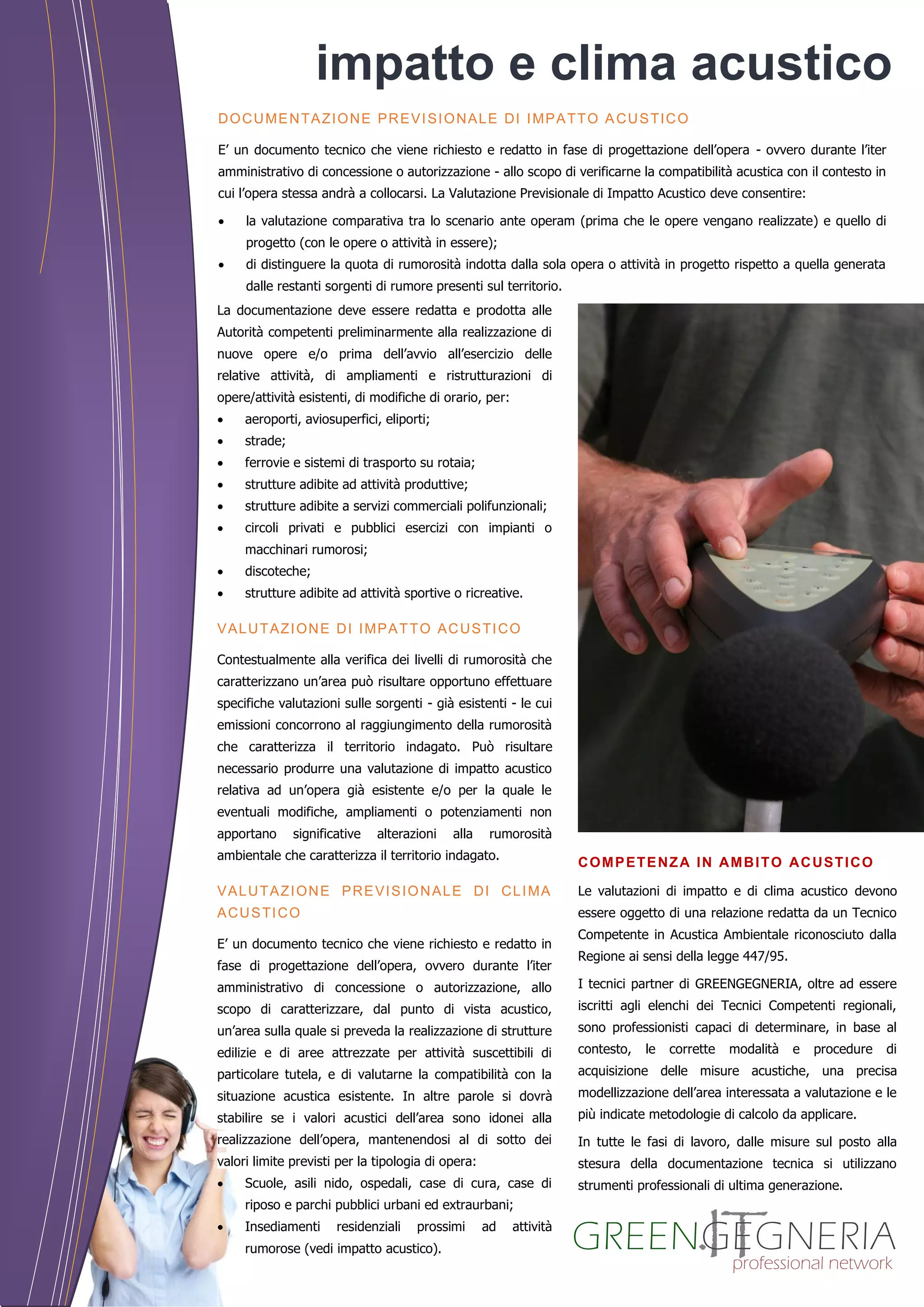 GREENGEGNERIA Professional Network - Area Acustica | PDF