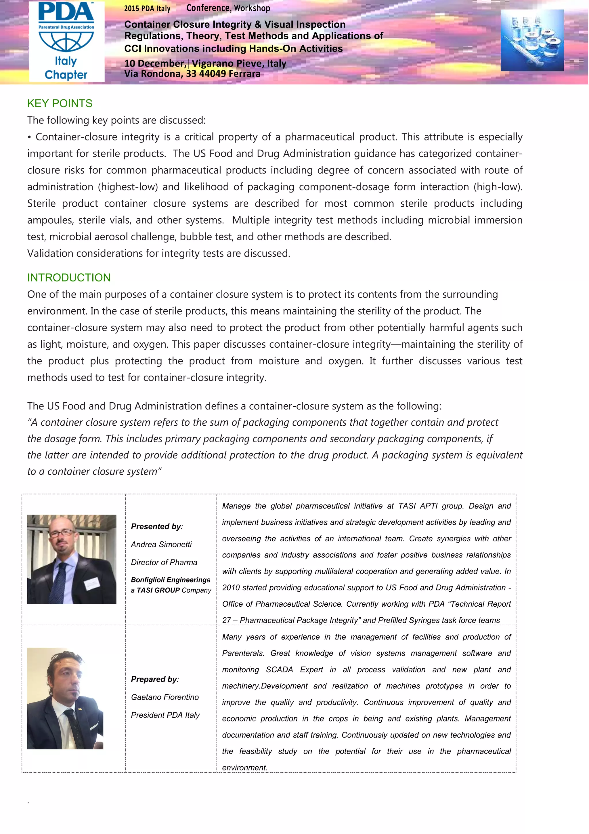 Container Closure Integrity & Visual Inspection Regulations | PDF