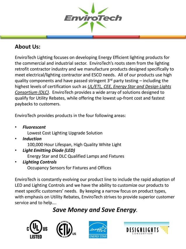 EnviroTech Lighting Product Brochure - Fluorescent, Induction, LED ...
